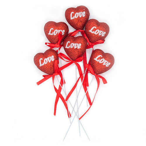 3D Red/Pink Styrofoam Heart Sticks - 6 Pcs | Valentine's Day ...