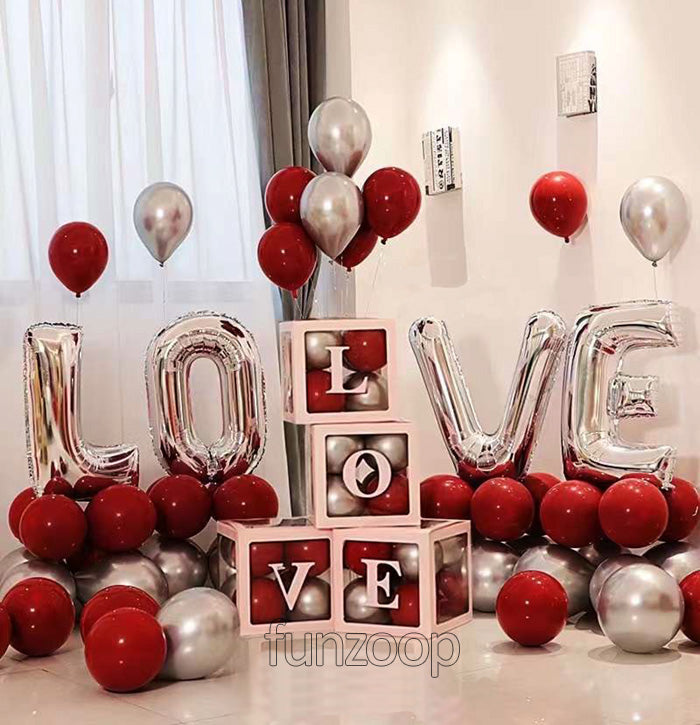 LOVE Foil Letters & Stuffed Balloon Boxes Arrangement for Anniversary ...