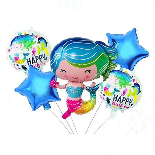 Mermaid 5 in 1 Foil Balloons Bouquet Set [5 Pcs] | Printed Foil ...