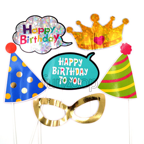 Birthday Photo Booth Stick Props [6 Pcs] - Assorted Designs | Party ...