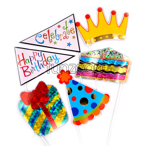 Birthday Photo Booth Stick Props [6 Pcs] - Assorted Designs | Party ...